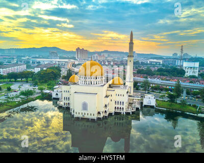 Aerial view of Puchong Mosque during sunrise moment at Selangor ...