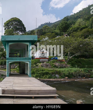 Small wooden handmade harbor for boats port Stock Photo - Alamy