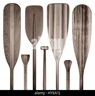 blades and grips of wooden canoe paddles, a variety of styles and ...