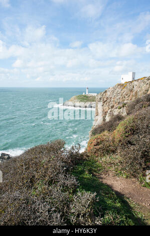 The South Stack cliffs with the Lighthouse and Elin’s Tower in the ...