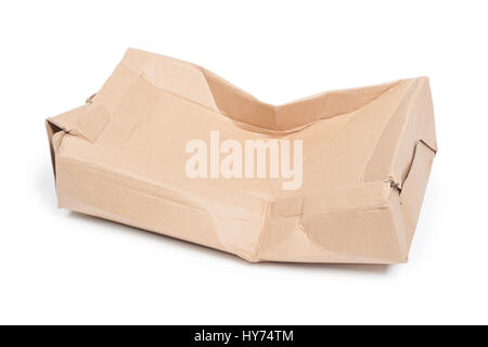 Damaged cardboard box isolated on white Stock Photo - Alamy