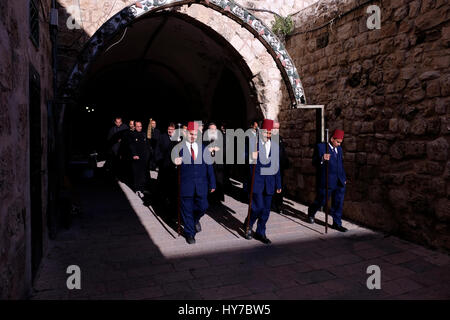 Muslim consular guards, also known as “Kawas” wearing red tarboosh hats ...