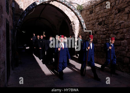 Muslim consular guards, also known as “Kawas” wearing red tarboosh hats ...