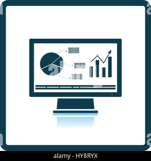 Monitor with analytics diagram icon. Shadow reflection design. Vector ...