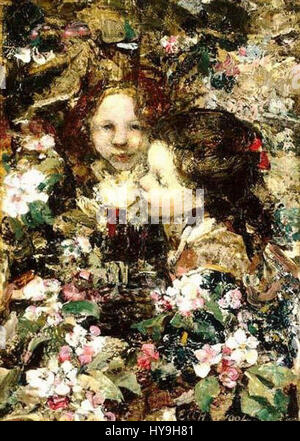 Edward Atkinson Hornel Two Girls Amongst Blossoms 1910 Stock Photo - Alamy