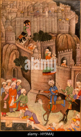 This historical scene portrays Babur, the founder of the Mughal Empire ...