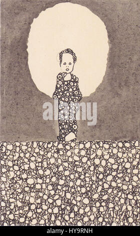 Egon Schiele - Kind mit Nimbus auf einer Blumenwiese - ca 1909 Stock ...