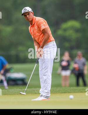 Humble, Texas, USA. 2nd Apr, 2017. Rickie Fowler putts the ball during ...