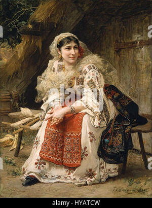 An Armenian woman is depicted in a traditional attire, showcasing the ...