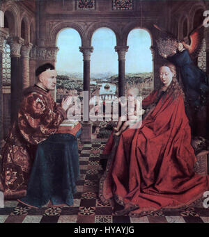 Detail of Jan van Eyck's 'The Virgin of Chancellor Rolin', a 15th ...