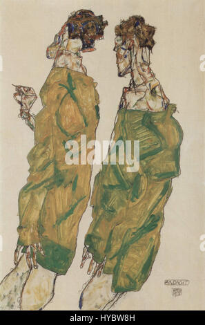 A drawing by Egon Schiele, known for his intense, expressive style ...