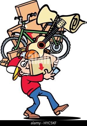 A vector illustration of happy family moving house and taking boxes ...