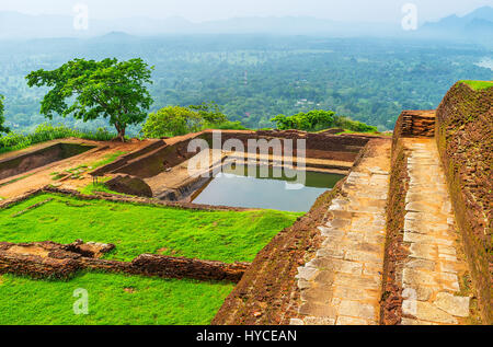 Summit view of old royal palace vestiges, Sigiriya Lion's rock fortress ...