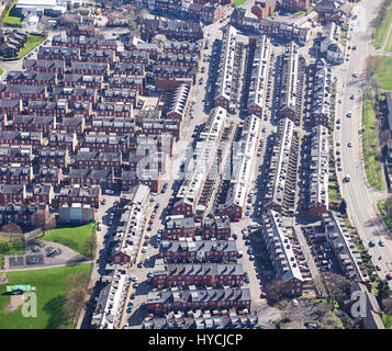 An aerial view of Terraced housing at Harehills, Leeds, West Yorkshire ...