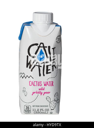 Cactus water beverage made from prickly pear cacti on blue background ...