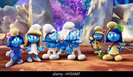 SMURFS: THE LOST VILLAGE, from left: Brainy (voice: Danny Pudi), Hefty ...