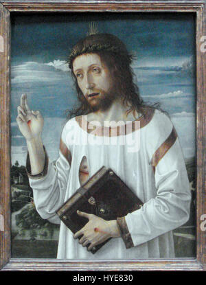 This painting depicts Christ giving a blessing while surrounded by a ...