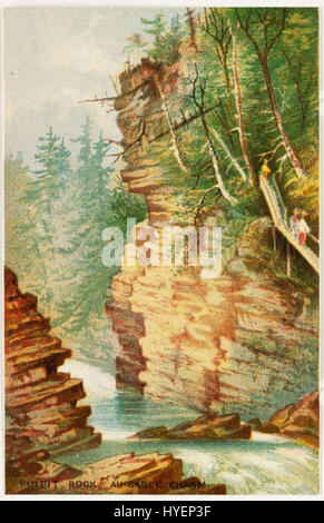 This image depicts the Ausable Chasm, a natural landmark in New York ...