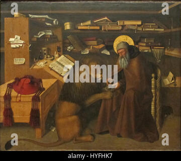 'Der heilige Hieronymus im Gehaeus' by Colantonio del Fiore depicts ...