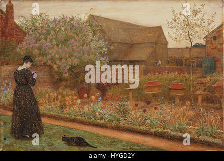 Frederick Walker painting, The Old Farm Garden, watercolour and pencil ...