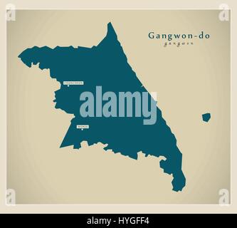 map of Gangwon state of South Korea and location on Korean map Stock ...