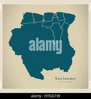 Vector map of Suriname with districts and administrative divisions ...