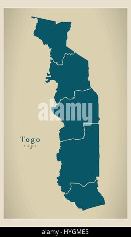 Map of Togo with regions. Just a simple country border map with region ...