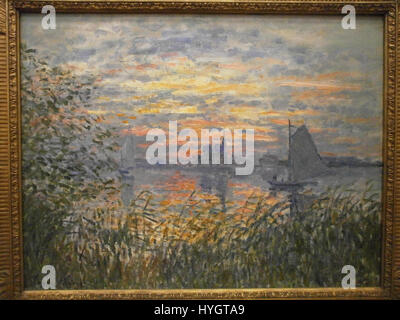 This painting, *Marine View with a Sunset*, by Claude Monet, captures ...