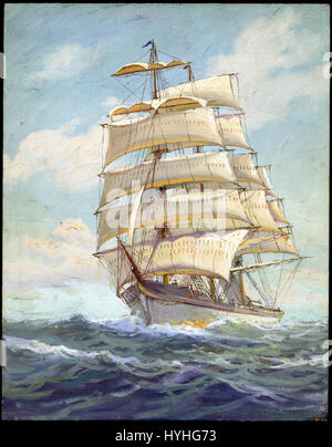 old ship in sea full moon illustration 3d rendering Stock Photo - Alamy