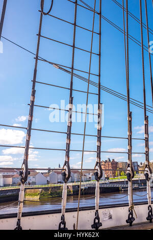 ropes rigging masts and stays on traditional sailing ship Stock Photo ...