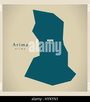 Map of Trinidad and Tobago with the provinces, Arima is highlighted ...