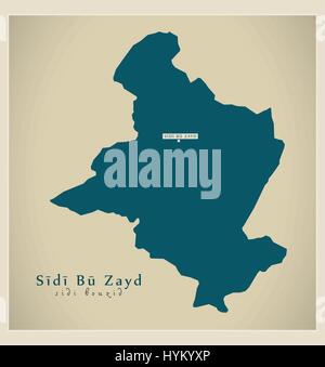 Map of Tunisia with the provinces, Sidi Bouzid is highlighted by orange ...