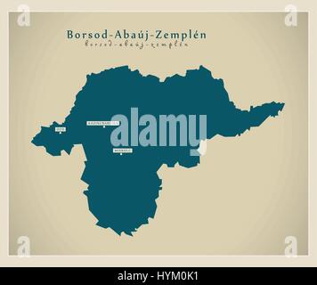 Map of Hungary with the provinces, Borsod-Abaúj-Zemplén is highlighted ...