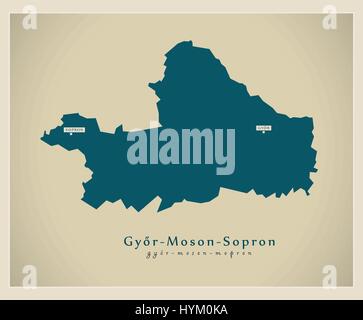 Gyor City (Hungary, Gyor-Moson-Sopron County) map vector illustration ...