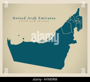 Map of United Arab Emirates with the provinces, filled with a linear ...