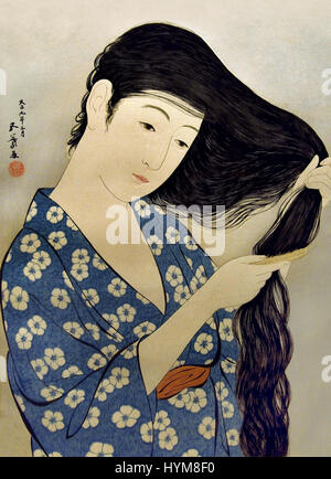 Hashiguchi Goyo, Woman Combing Her Hair, woodblock print, 1920 Stock Photo - Alamy