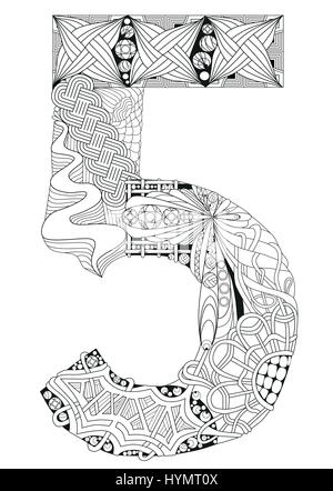 Five number Isolated zentangle illustration for coloring Stock Vector ...