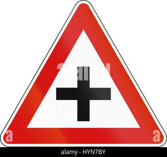 Road sign used in Malta - Intersection with roundabout Stock Photo - Alamy