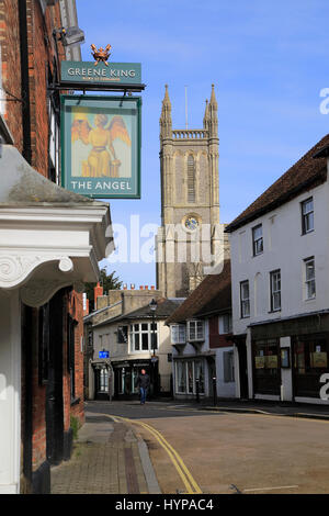 Church tower historic buildings Angel pub sign, town centre Andover ...