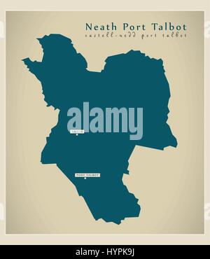 Neath Port Talbot Wales map with Welsh national flag illustration Stock ...