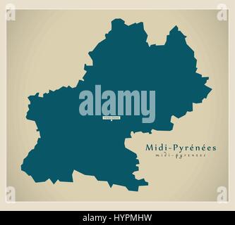 Map of France with the provinces, Midi-Pyrénées is highlighted Stock ...