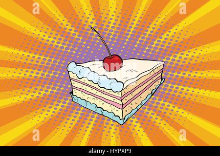 cherry berry cake. Comic cartoon style pop art retro vector color ...