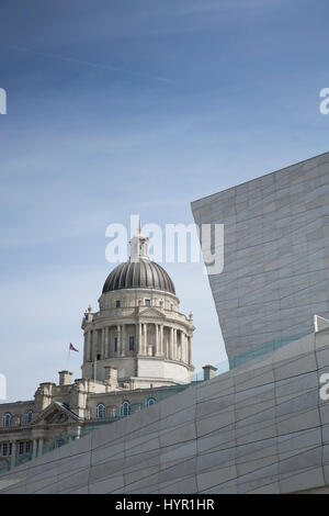 Port of Liverpool Authority Building framed by the Museum of Liverpool ...