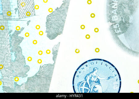 New British polymer money. The banknote 5, 10, 20 Sterling Pound notes ...