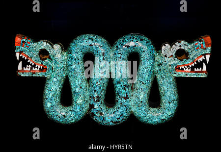 Aztec double headed serpent made from turquoise mosaic pieces and ...