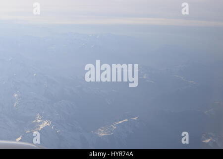 Aeroplane flying over Himalaya snow peak mountains, Leh, Ladakh ...
