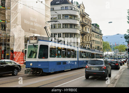 Zurich, Switzerland - September 2, 2016: Running tram in Bahnhofstrasse ...