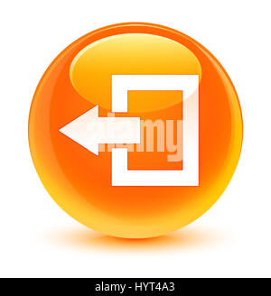 Logout icon isolated on glassy yellow round button abstract ...