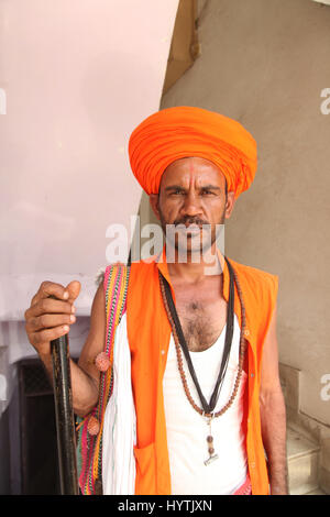 A Sadhu, ascetic holy man, especially monk, at ghats of Ganges river ...
