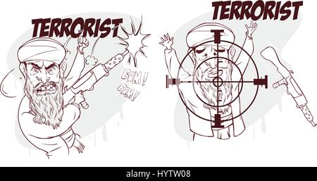 Terrorist Set with Mask Gun and Camouflage clothes vector illustration ...
